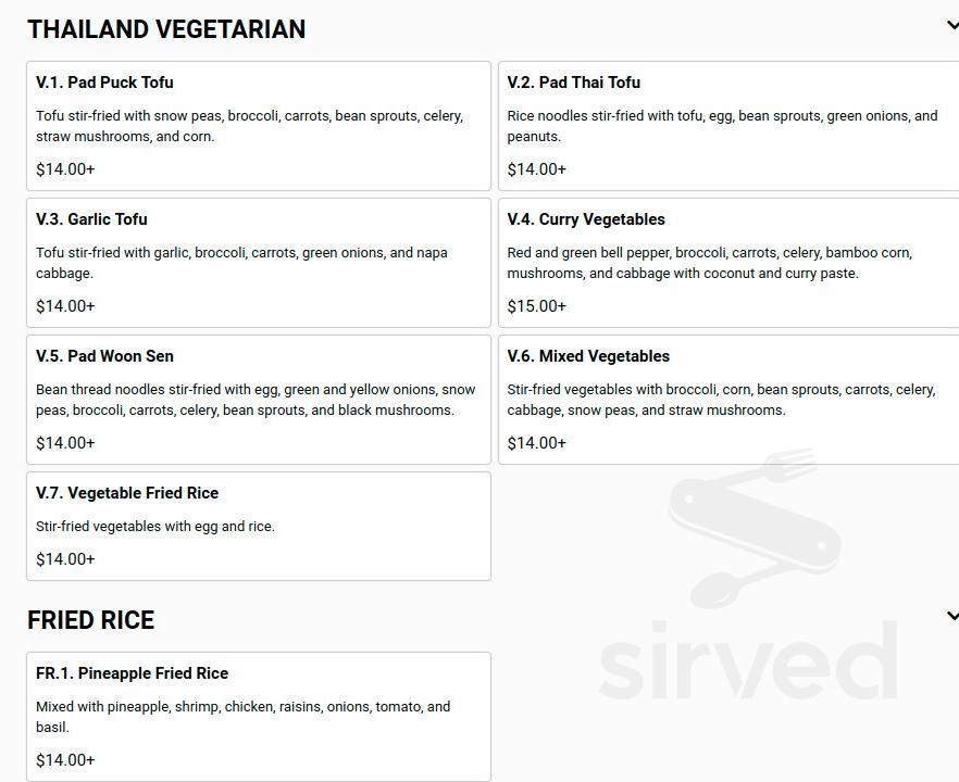 Thailand Restaurant Gulf Gate menu in Sarasota, Florida, USA