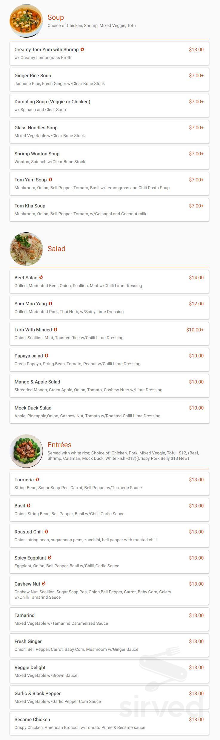 Menu - Brooklyn NY's Boon Thai | Sirved