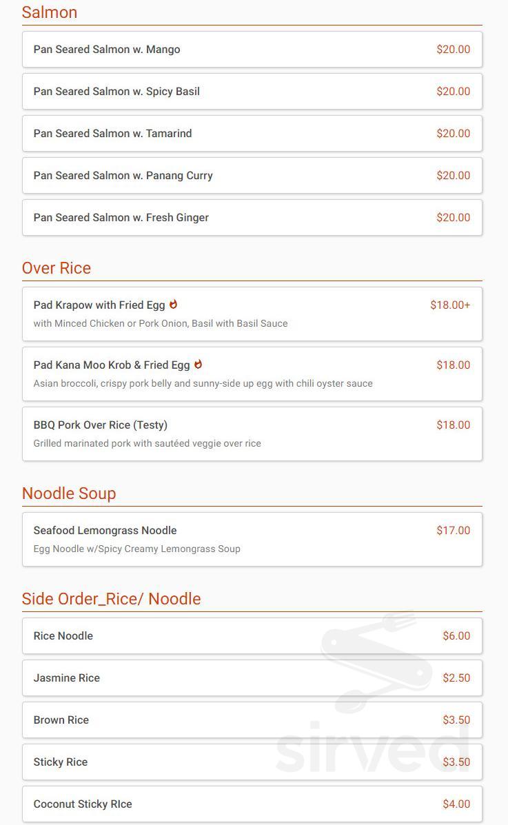 Menu - Brooklyn NY's Boon Thai | Sirved