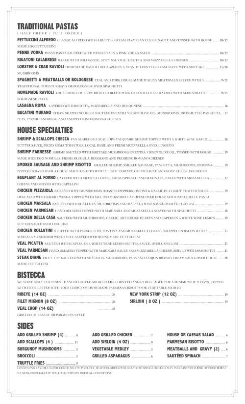 Cafe Murano menu in Altamonte Springs, Florida, USA