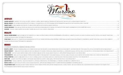 Cafe Murano menu in Altamonte Springs, Florida, USA