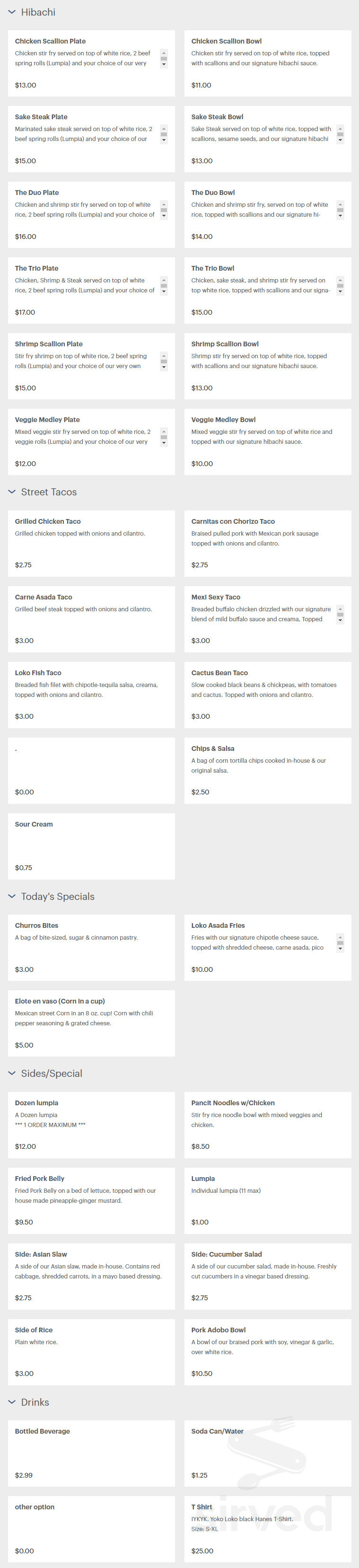 Yoko Loko Eatery menu in Gales Ferry, Connecticut, USA