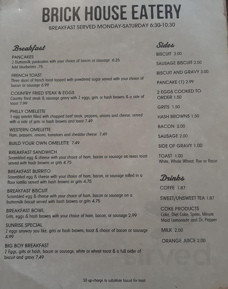 Jackie's BrickHouse Eatery menus in Monticello, Florida, United States