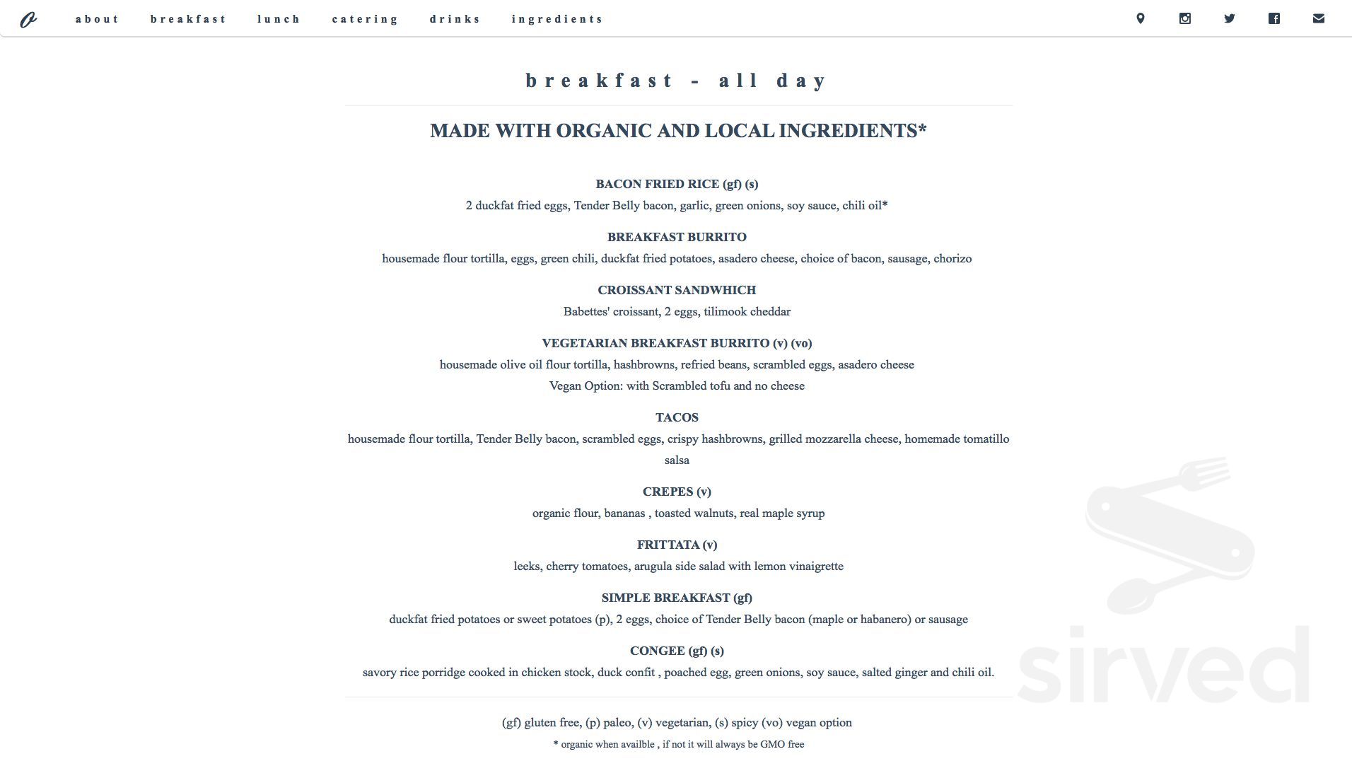Onefold menu in Denver, Colorado, USA