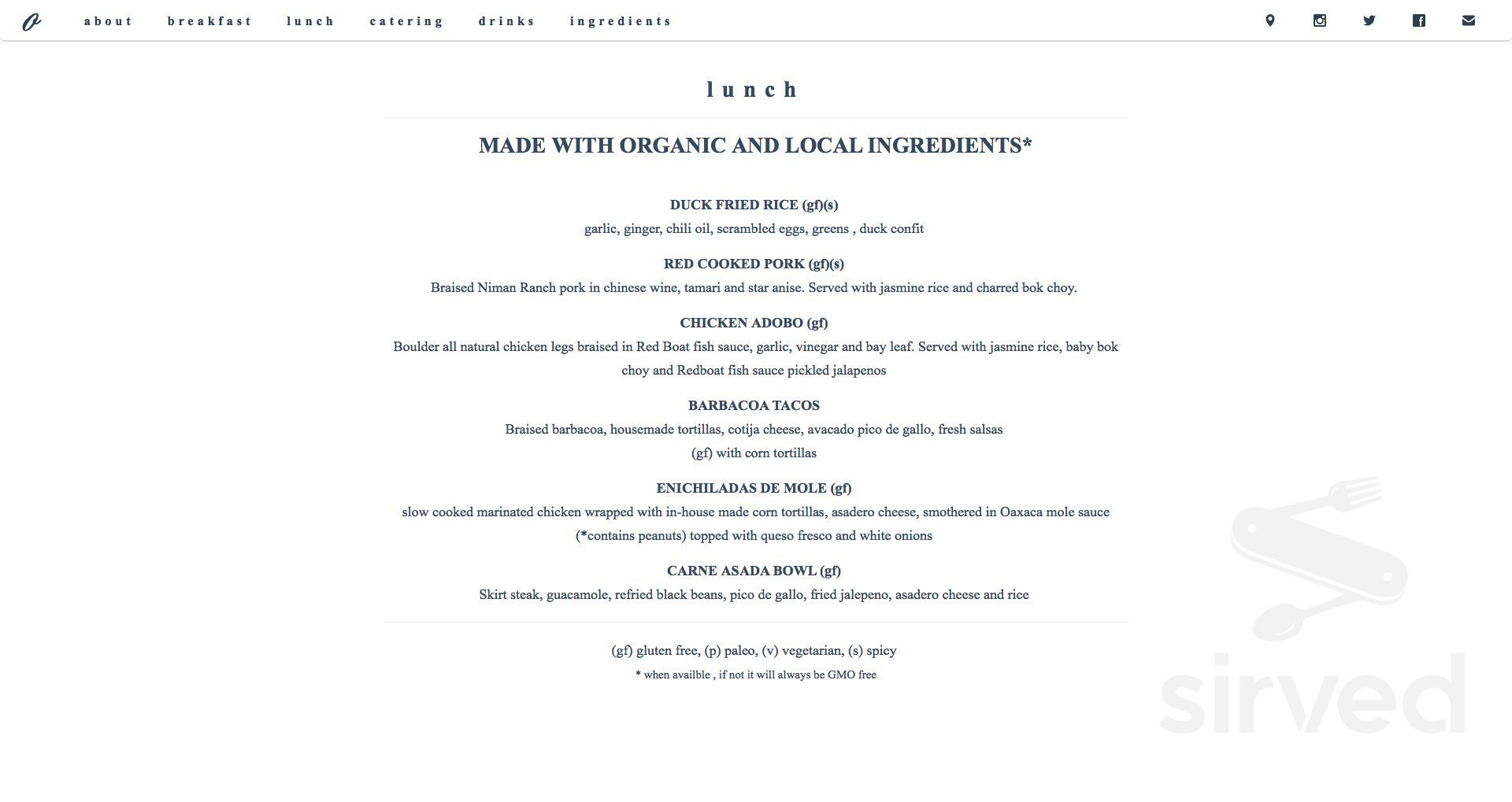 Onefold menu in Denver, Colorado, USA