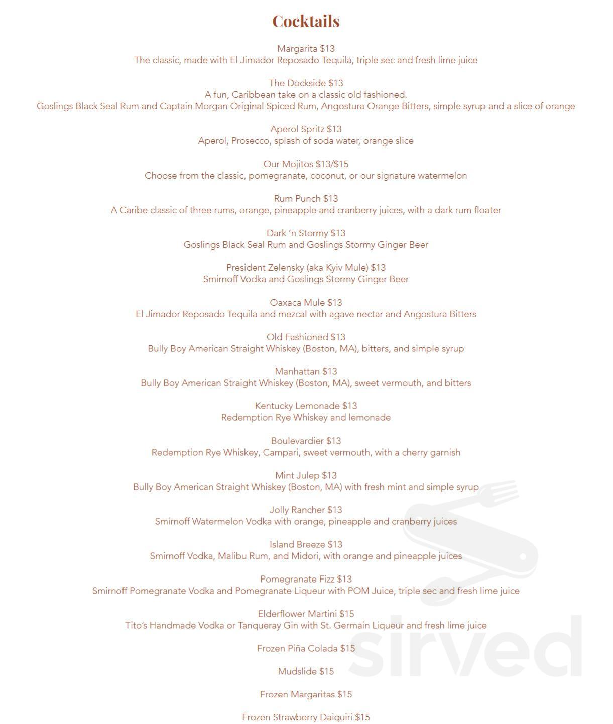 Aqua Bar menu in Provincetown, Massachusetts, USA