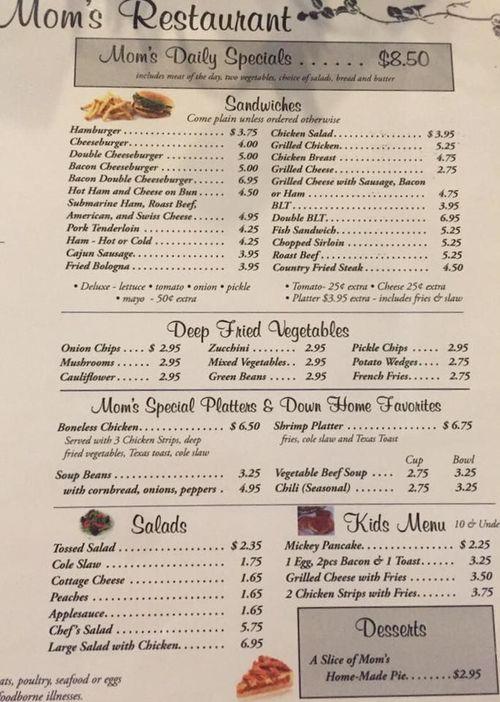 Mom's Restaurant menu in Franklin, Ohio, USA