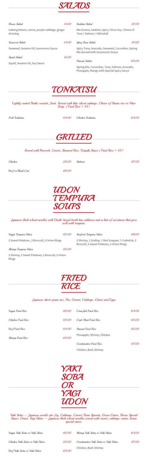 Sushi Yamazaki Bar & Grill menu in Flower Mound, Texas, USA