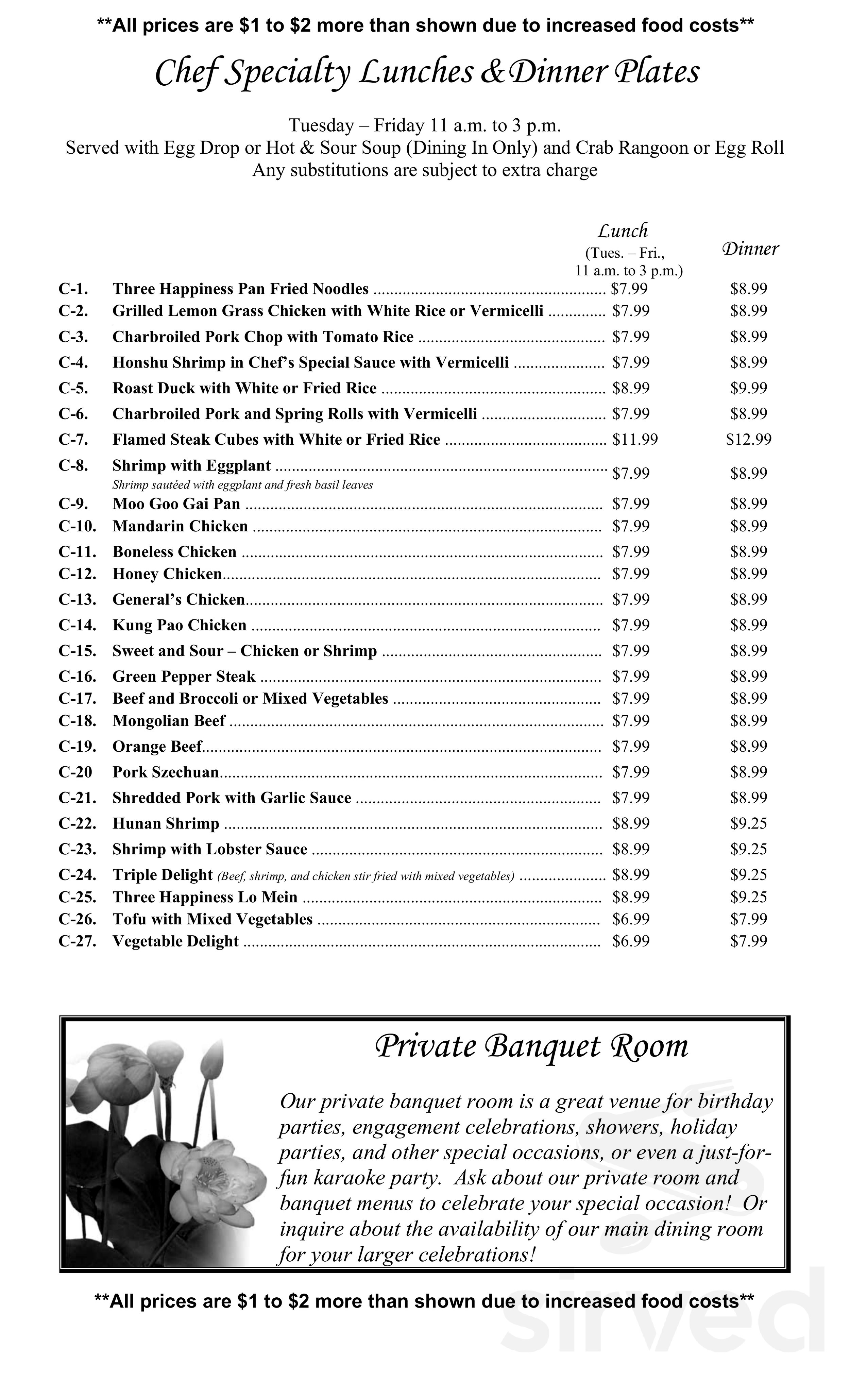 Menu for 3 Happiness Restaurant in Gretna, LA | Sirved