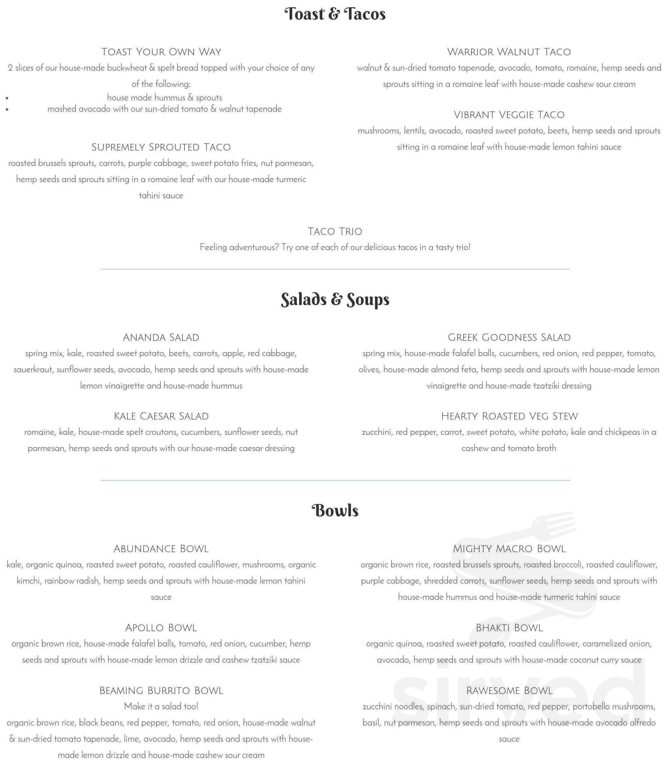 Bliss Kitchen menu in Waterdown, Ontario, Canada