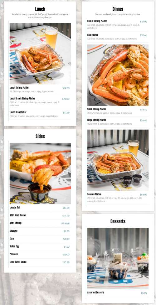 Krab Kingz menu in Pflugerville, Texas, USA