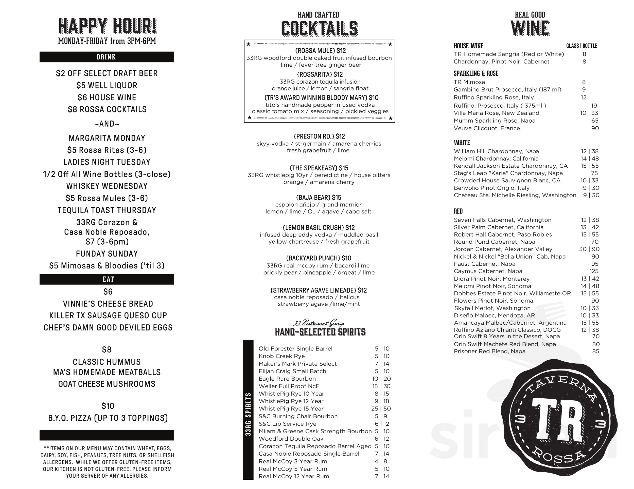 Menu - Southlake TX's Taverna Rossa | Sirved