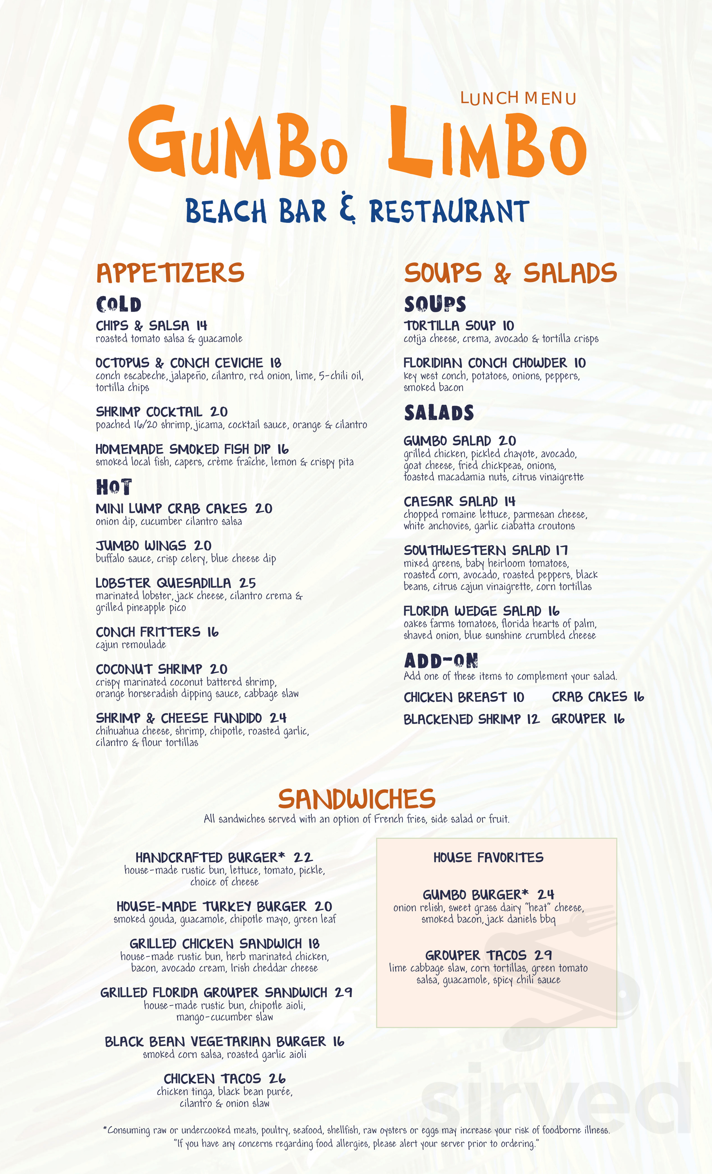 Menu for Gumbo Limbo in Naples, FL | Sirved