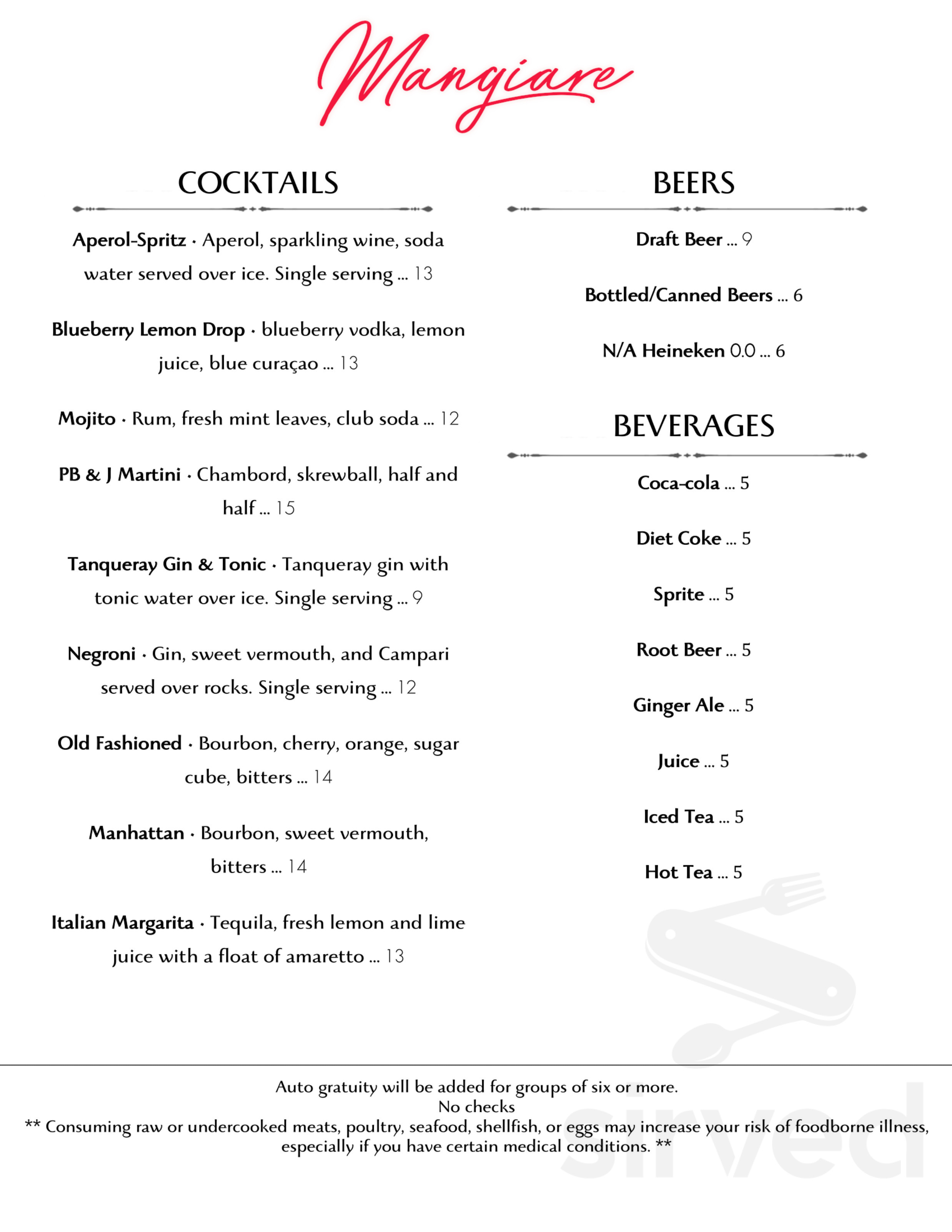 Mangiare menu in Sitka, Alaska, USA