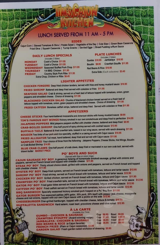 Menu - Huntsville AL's Tim's Cajun Kitchen | Sirved