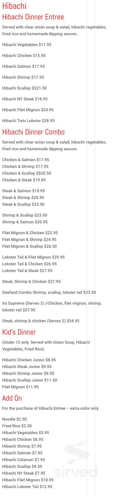 Ito Japanese Steakhouse Sushi & Thai Restaurant menu in Florence ...