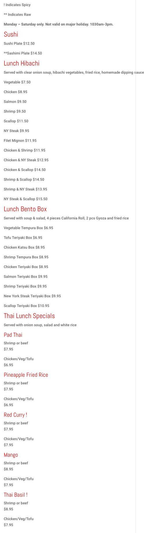 Ito Japanese Steakhouse Sushi & Thai Restaurant menu in Florence ...