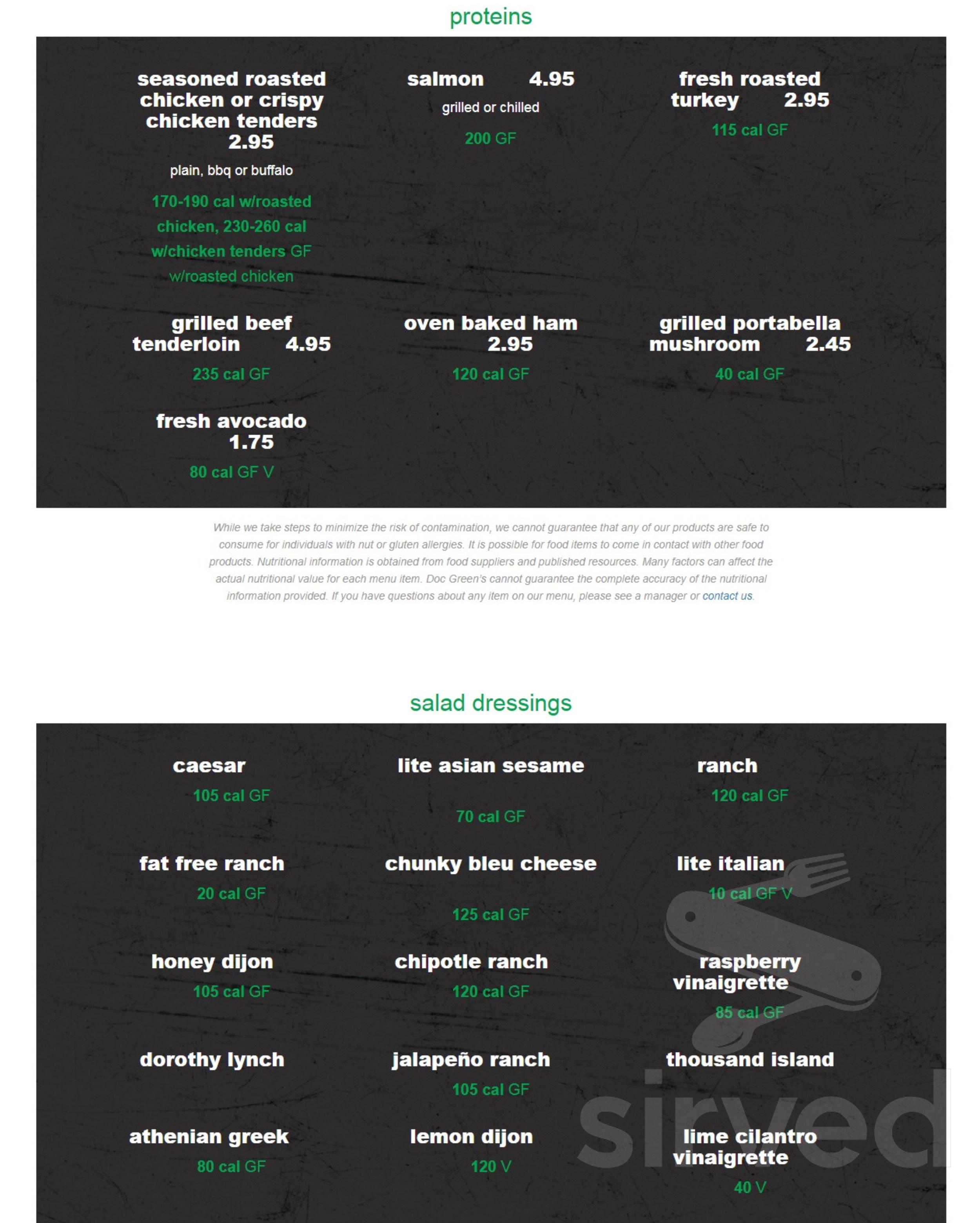 Doc Greens menu in Wichita, Kansas, USA