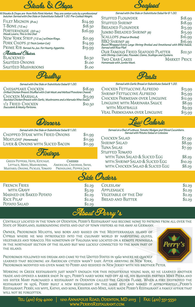 Perry's Restaurant menu in Odenton, Maryland, USA