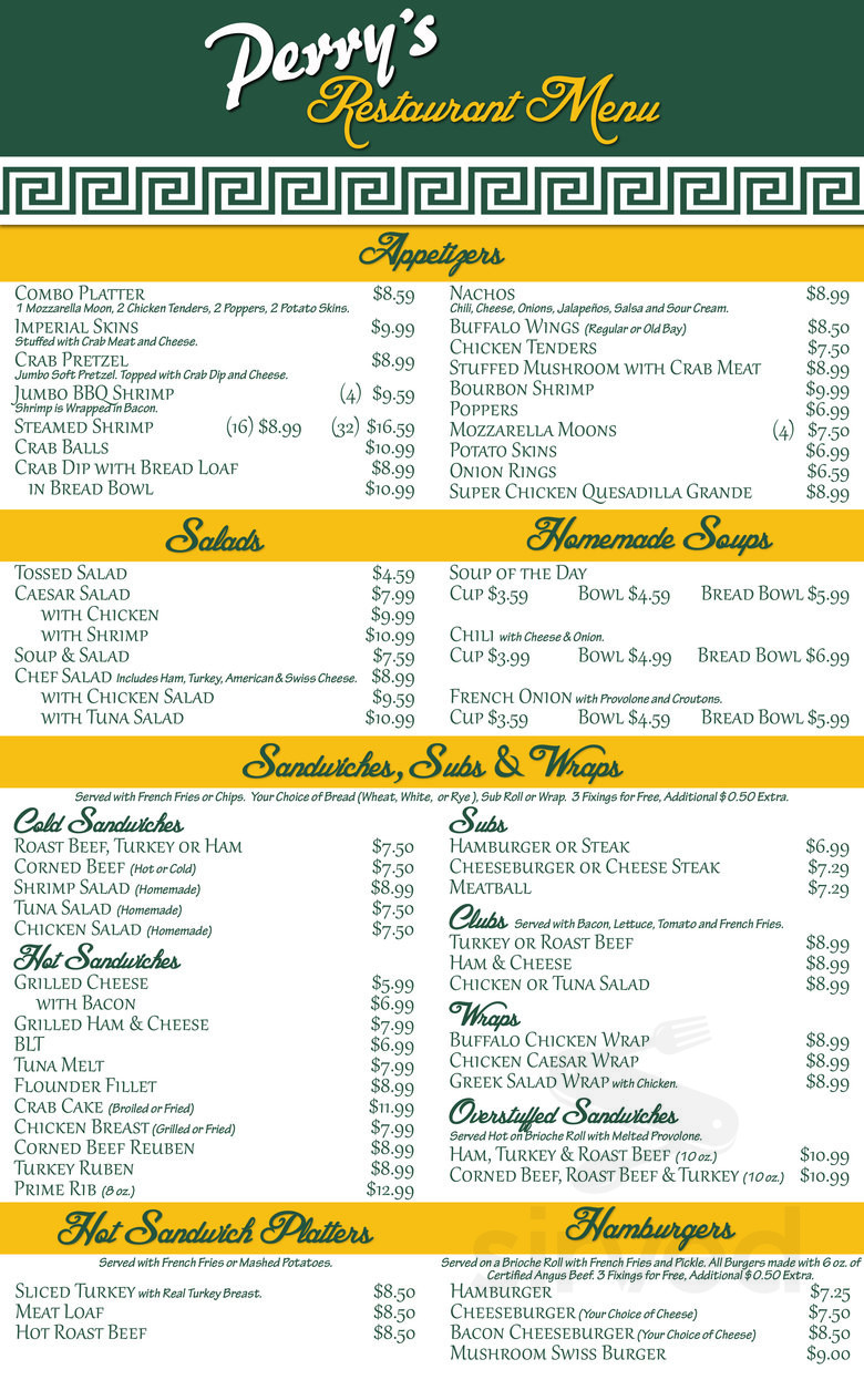 Perry's Restaurant menu in Odenton, Maryland, USA