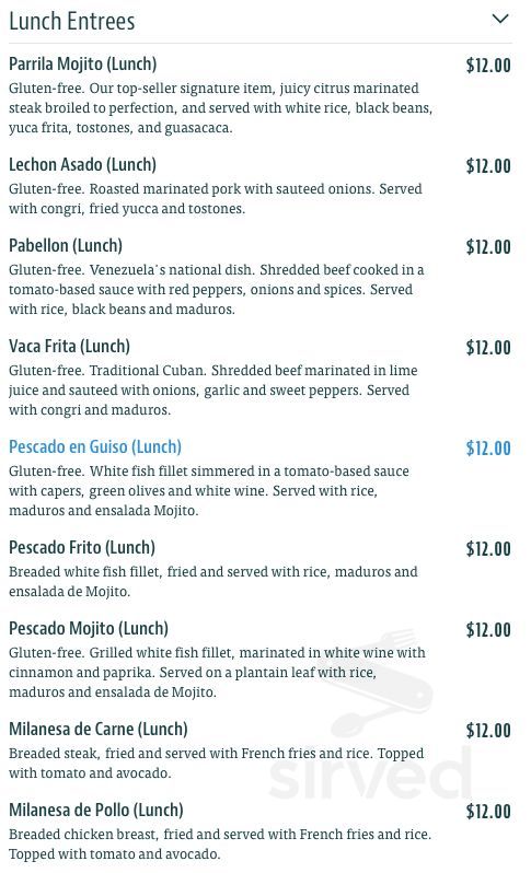 Menu - Seattle WA's Mojito | Sirved