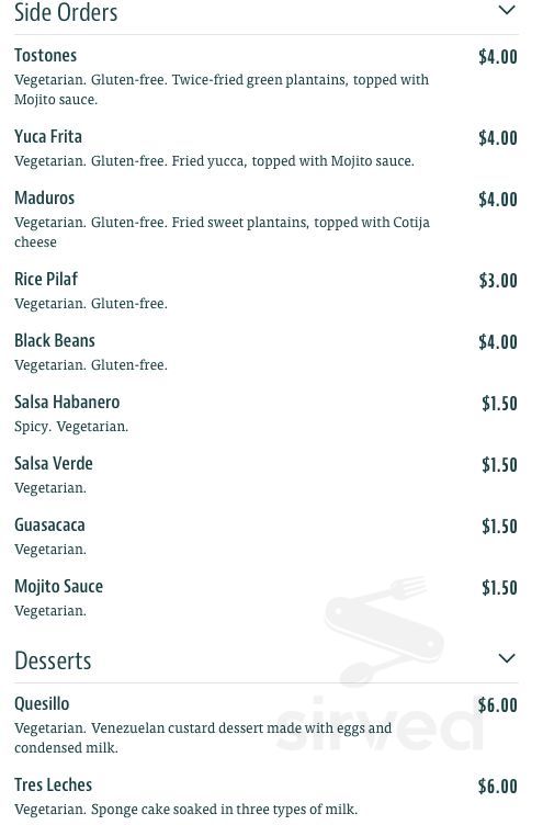 Menu - Seattle WA's Mojito | Sirved