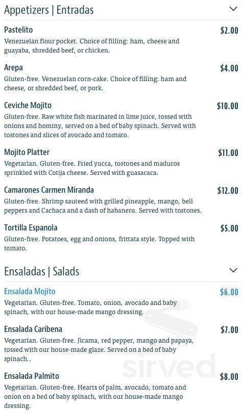 Menu - Seattle WA's Mojito | Sirved