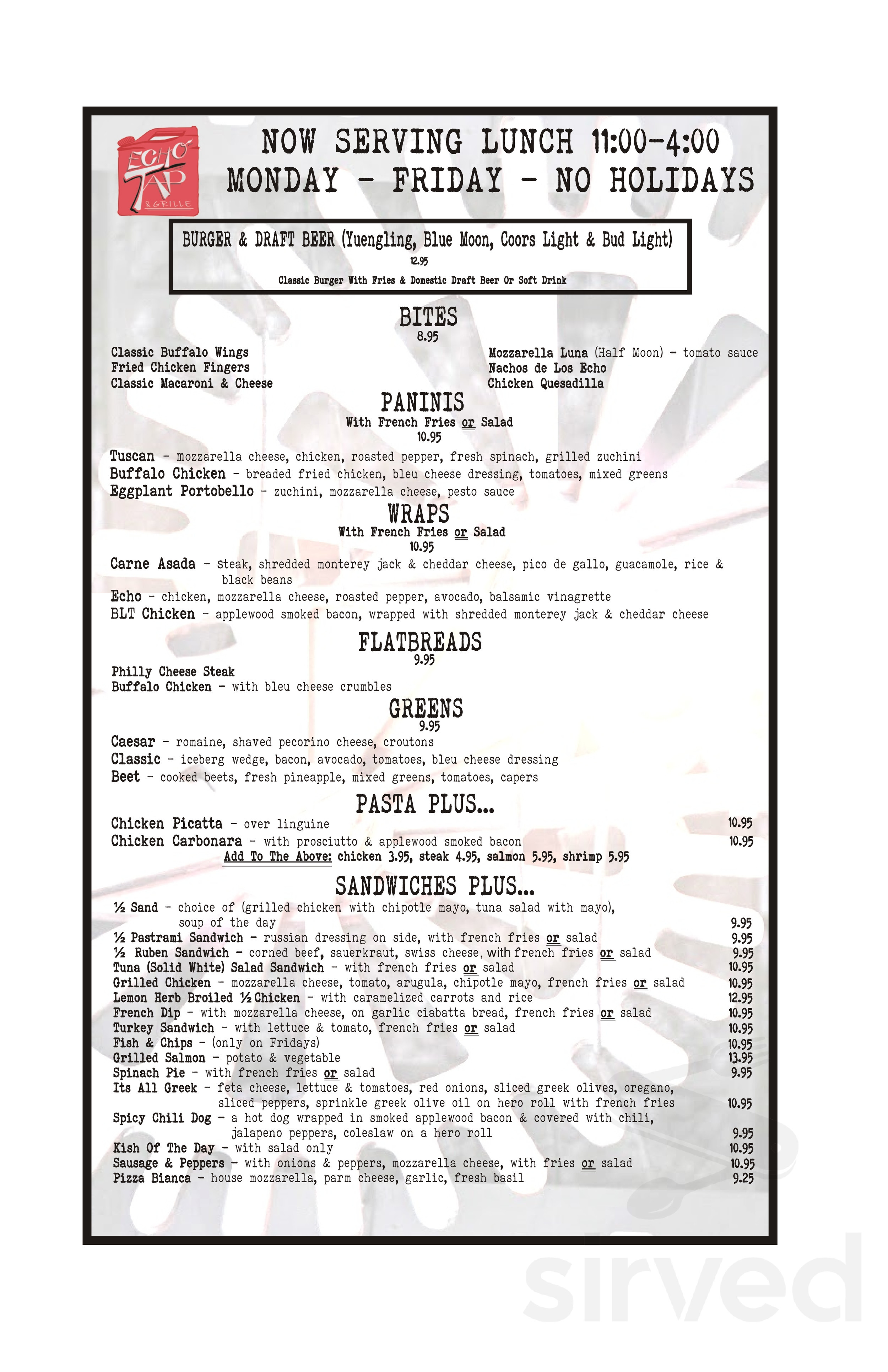 Echo Tap & Grille menu in Mountainside, New Jersey, USA