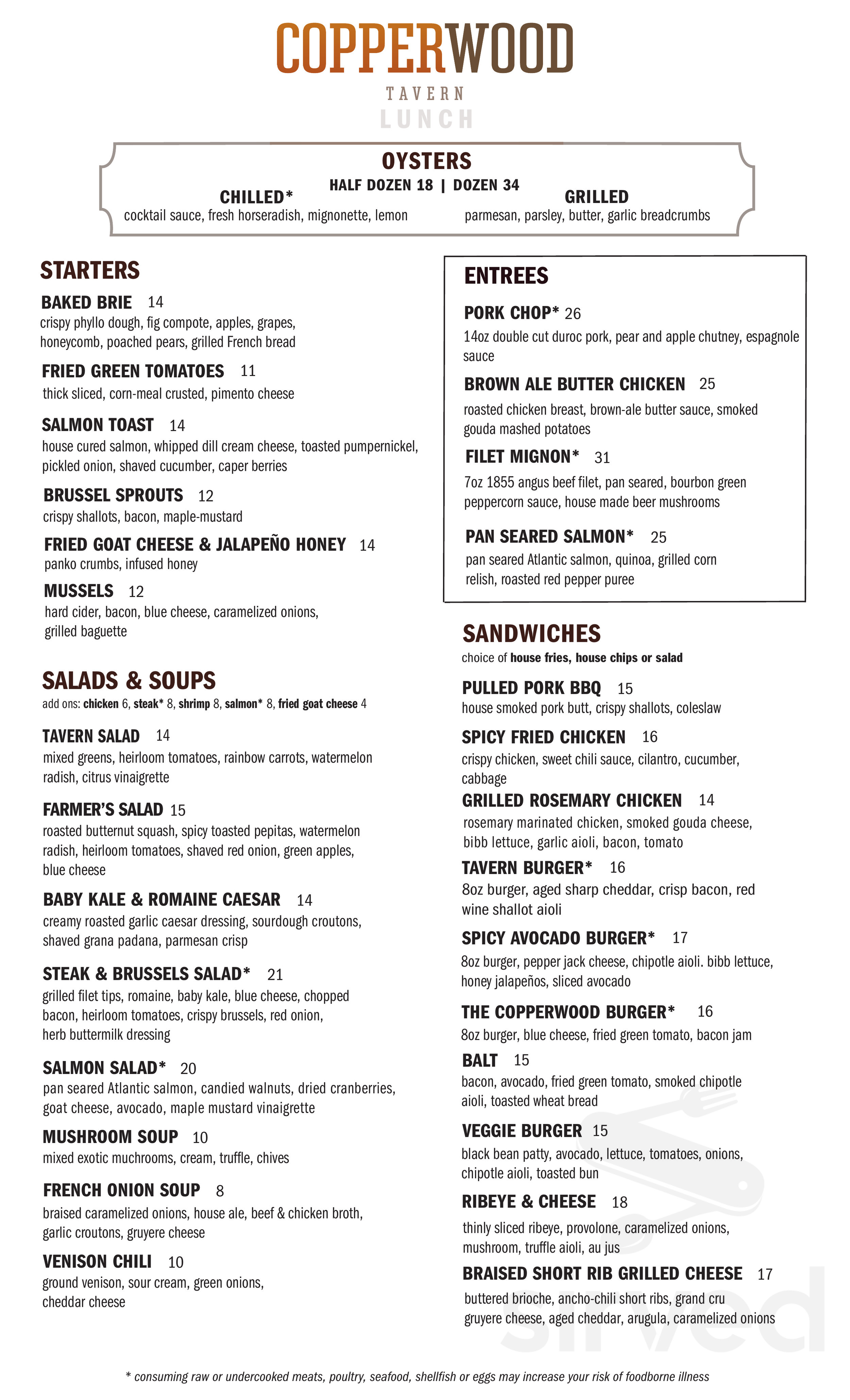 Copperwood Tavern menu in Arlington, Virginia, USA