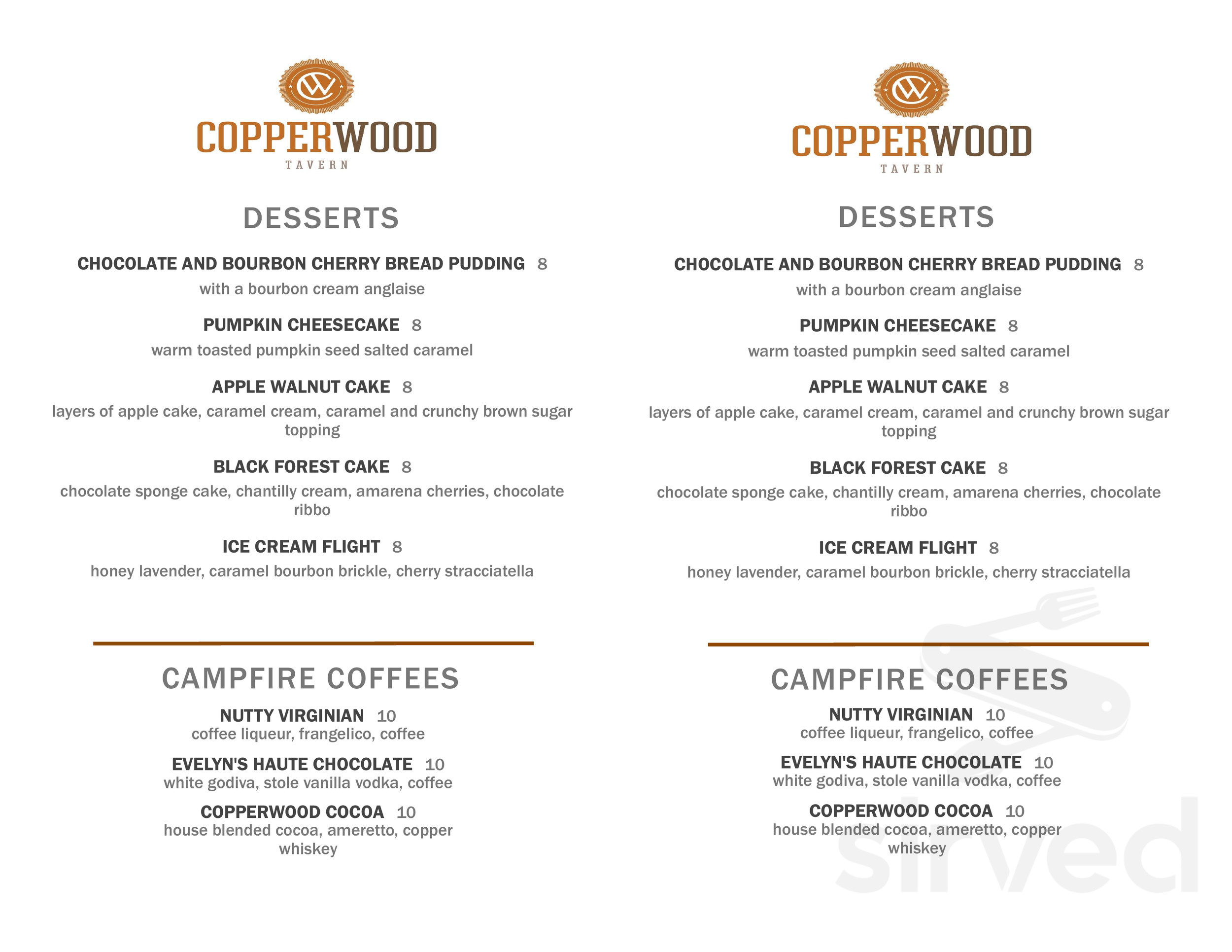 Copperwood Tavern menu in Arlington, Virginia, USA