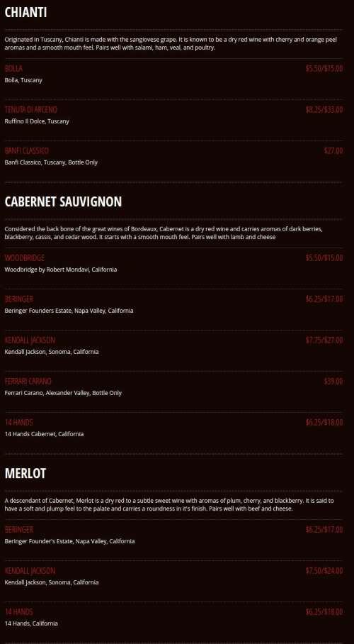 Galo's Italian Grill menu in Richmond, Indiana, USA