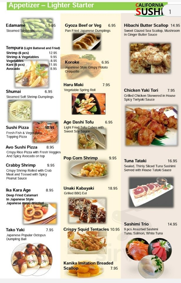 Menu - Windsor ON's The California Sushi | Sirved