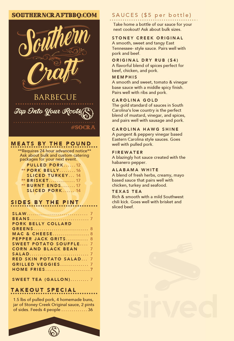 Southern Craft BBQ Bristol menus in Bristol, Virginia, United States