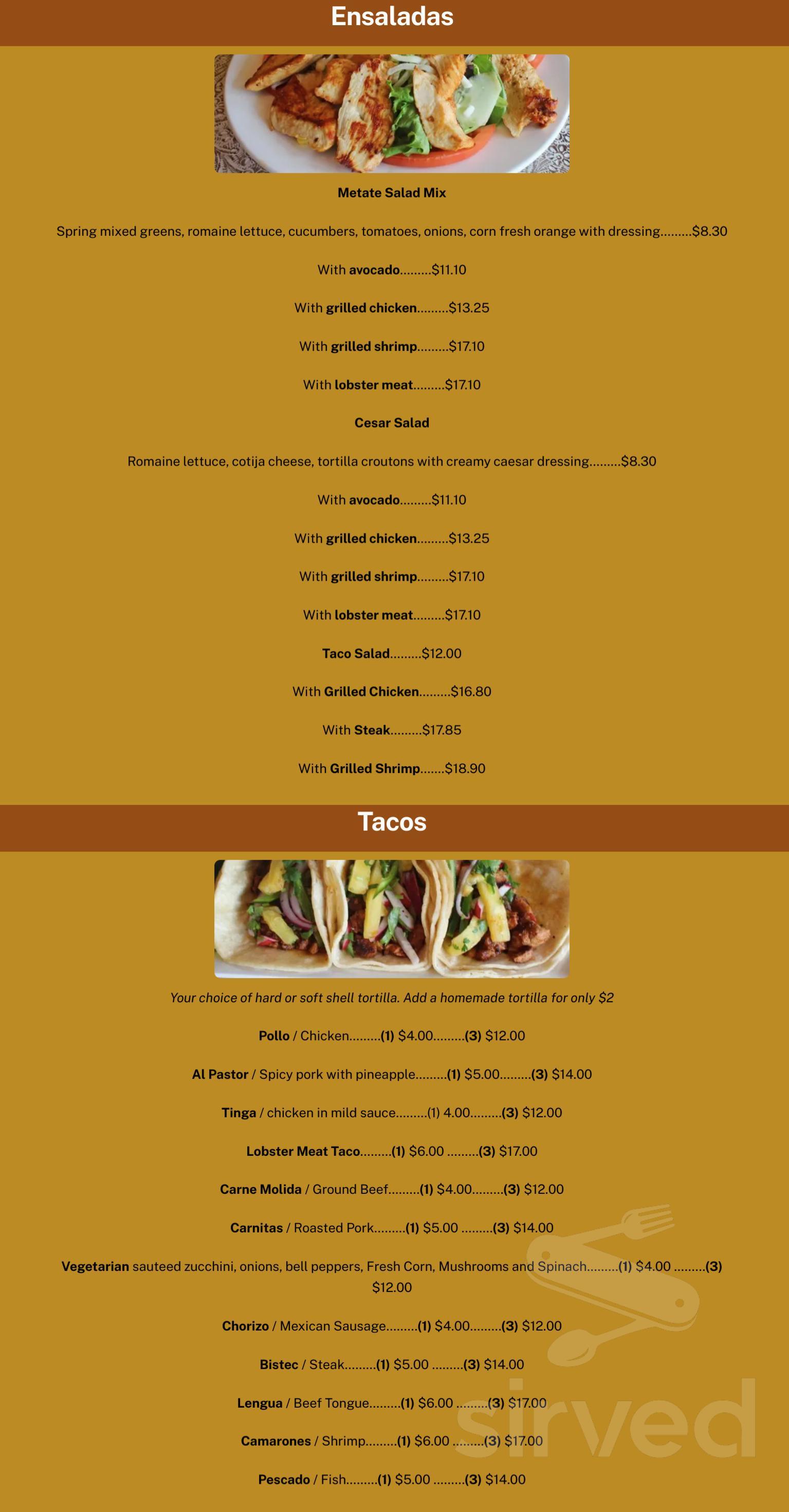 Metate Authentic Mexican Restaurant Dobbs Ferry menu in Dobbs Ferry ...