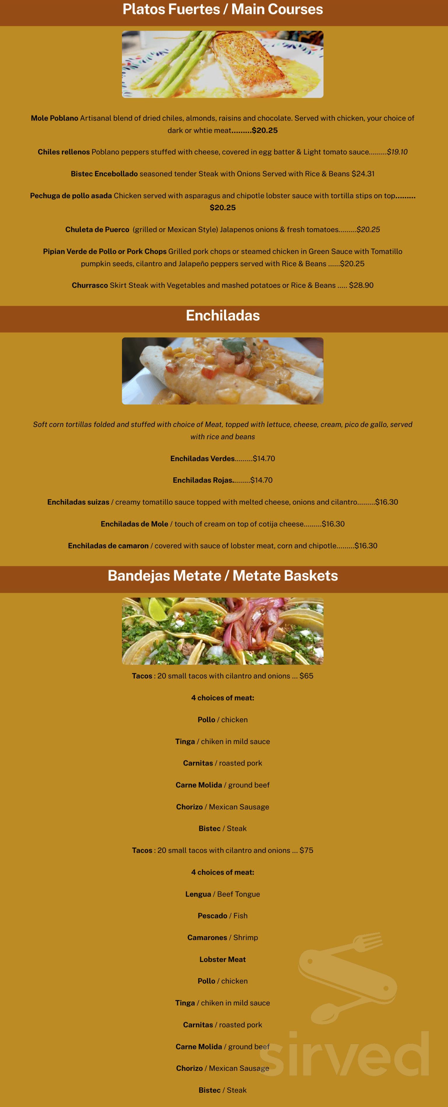 Metate Authentic Mexican Restaurant Dobbs Ferry menu in Dobbs Ferry ...