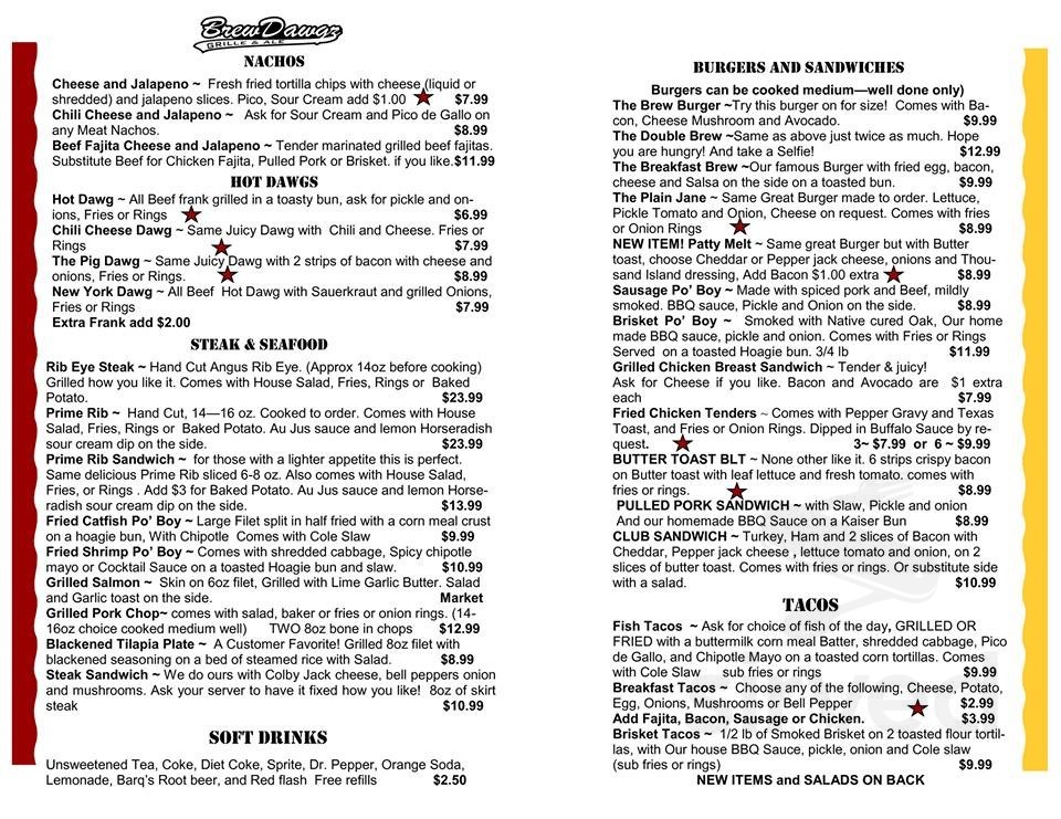 Brewdawgz Grille & Ale menu in Kerrville, Texas, USA