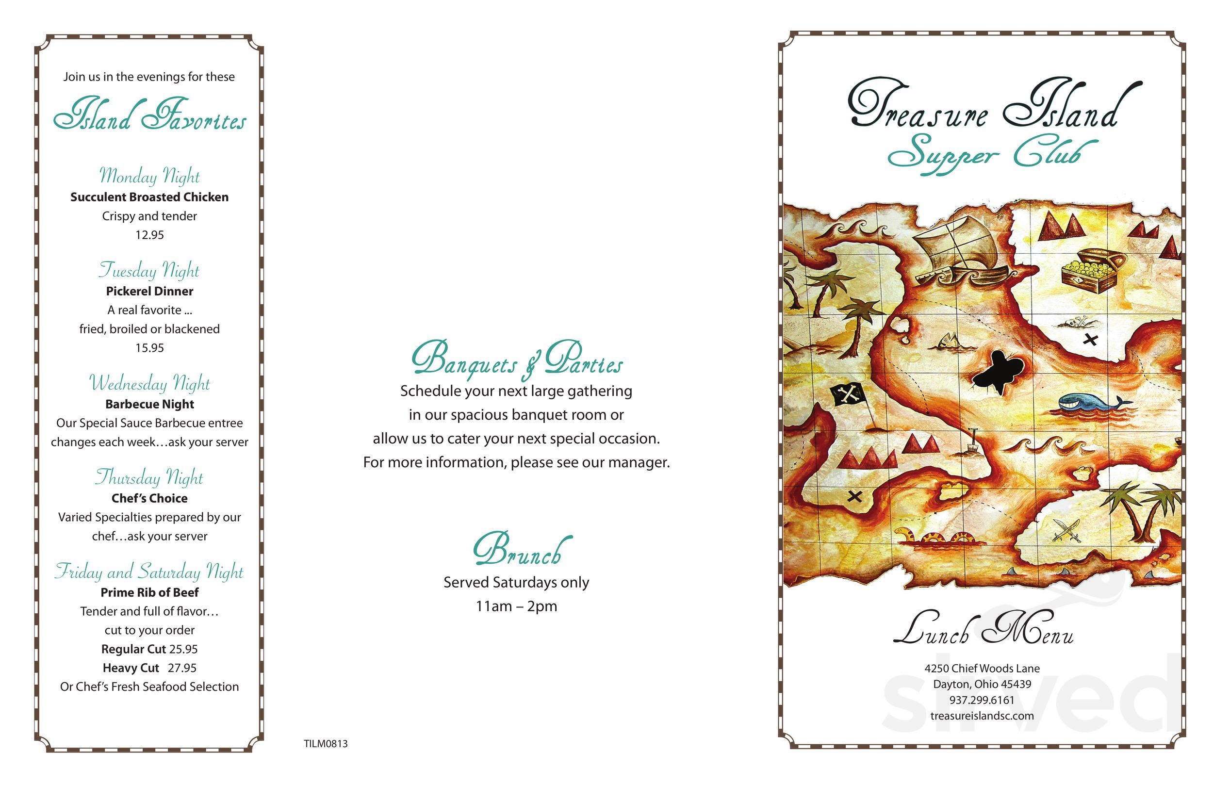 Treasure Island Supper Club menu in Moraine, Ohio, USA