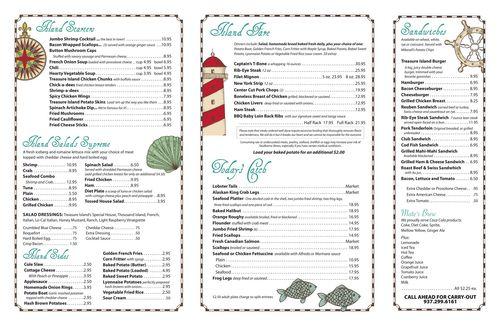 Treasure Island Supper Club menu in Moraine, Ohio, USA