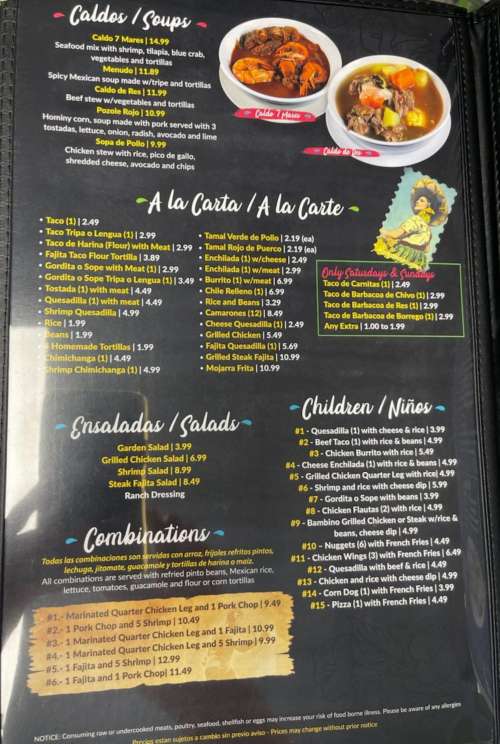 The Mango Peel menu in Elkin, North Carolina, USA