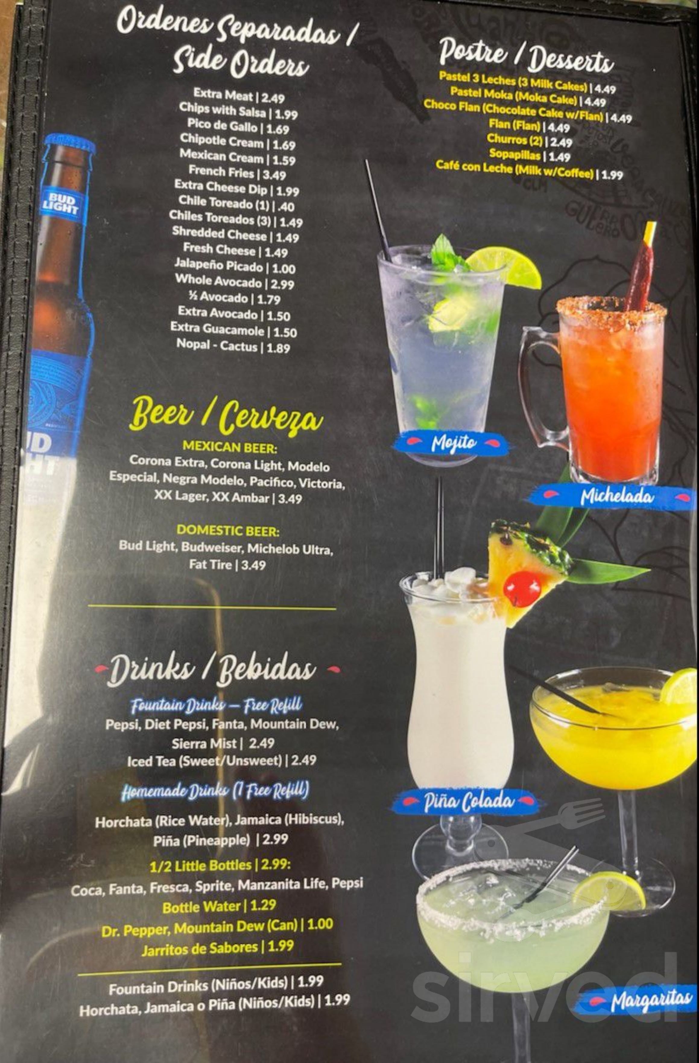 The Mango Peel menu in Elkin, North Carolina, USA
