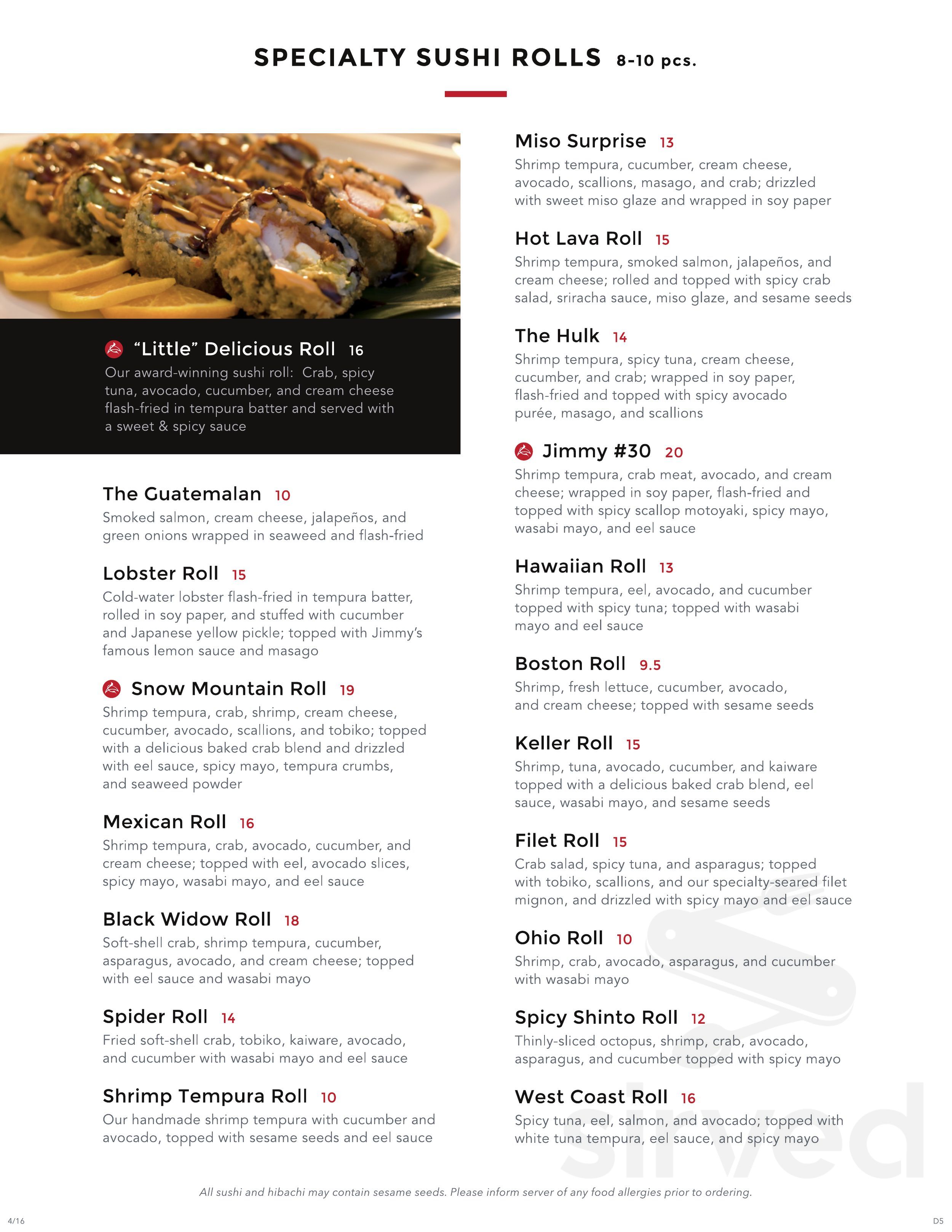 Shinto Japanese Steakhouse & Sushi Bar menu in Strongsville, Ohio, USA