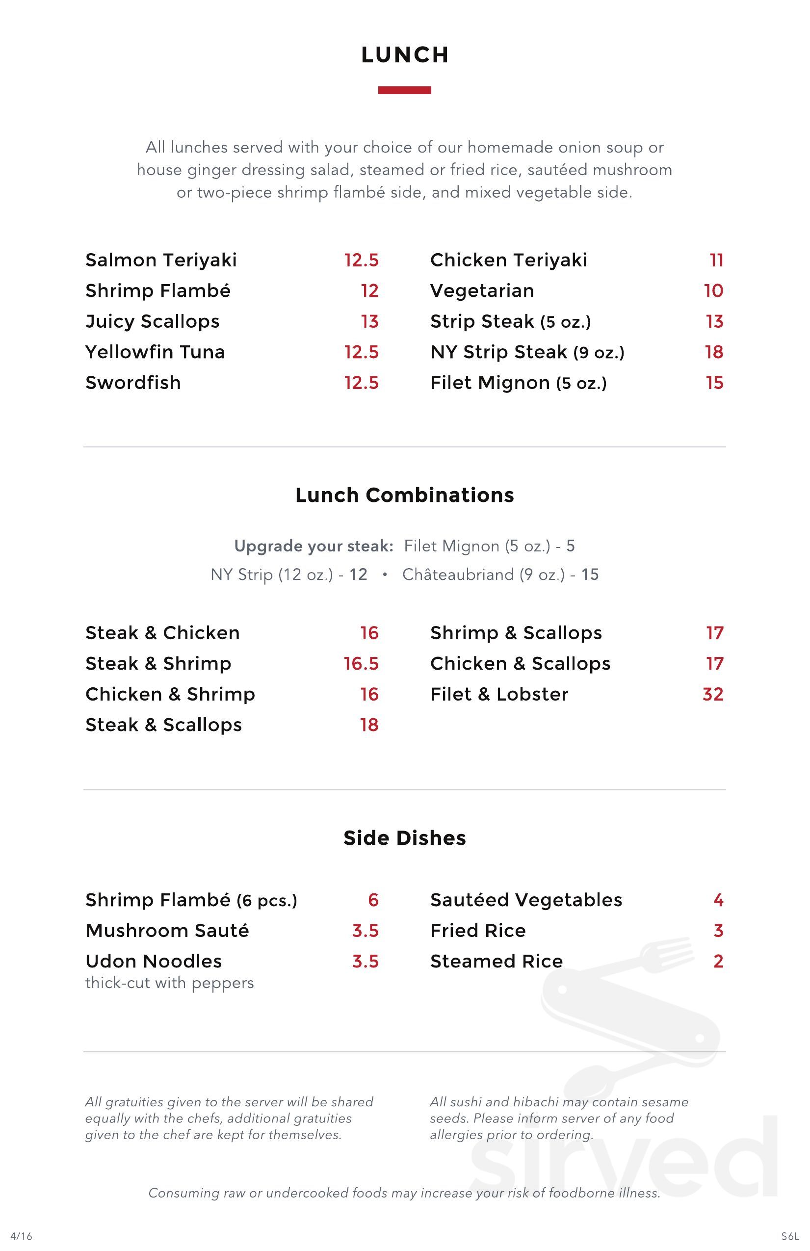 Shinto Japanese Steakhouse & Sushi Bar menu in Strongsville, Ohio, USA