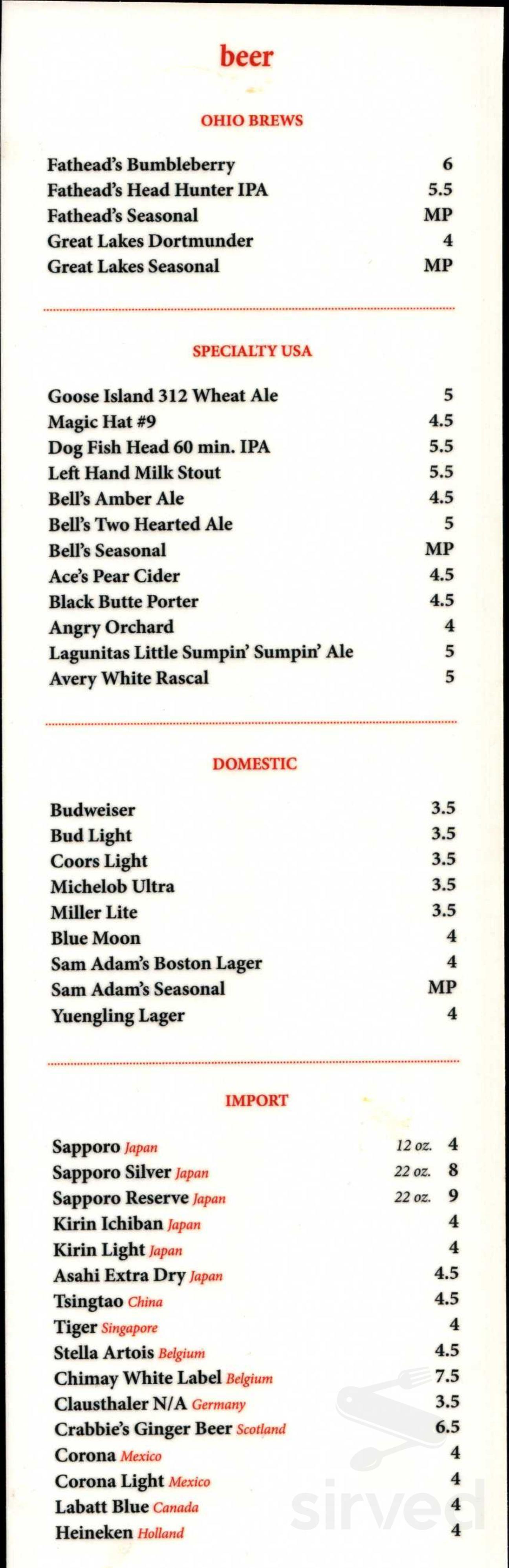 Shinto Japanese Steakhouse & Sushi Bar menu in Strongsville, Ohio, USA