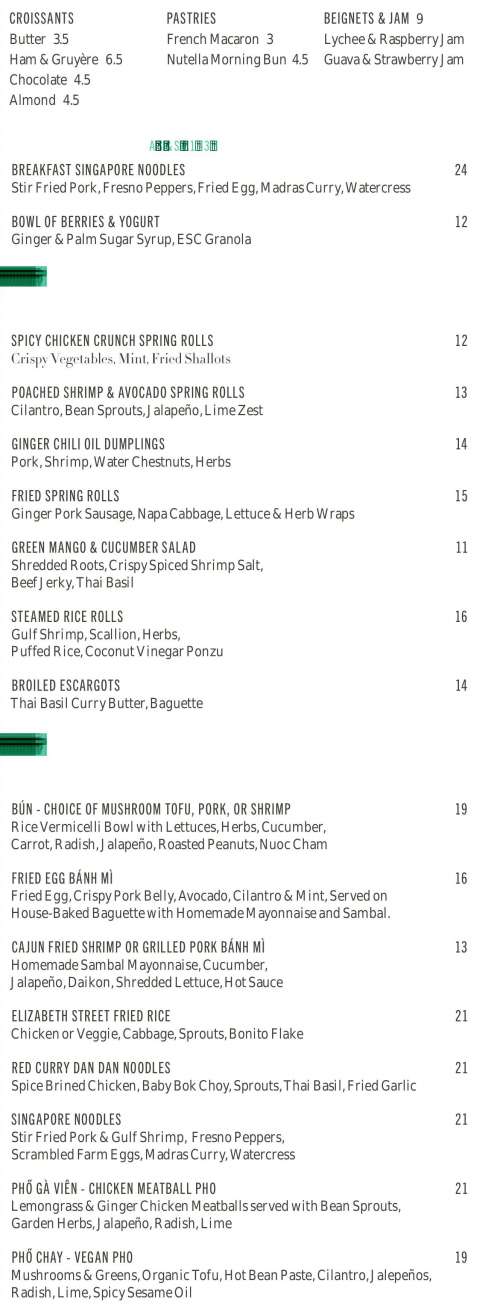 Elizabeth Street Cafe New Orleans menu in New Orleans, Louisiana, USA