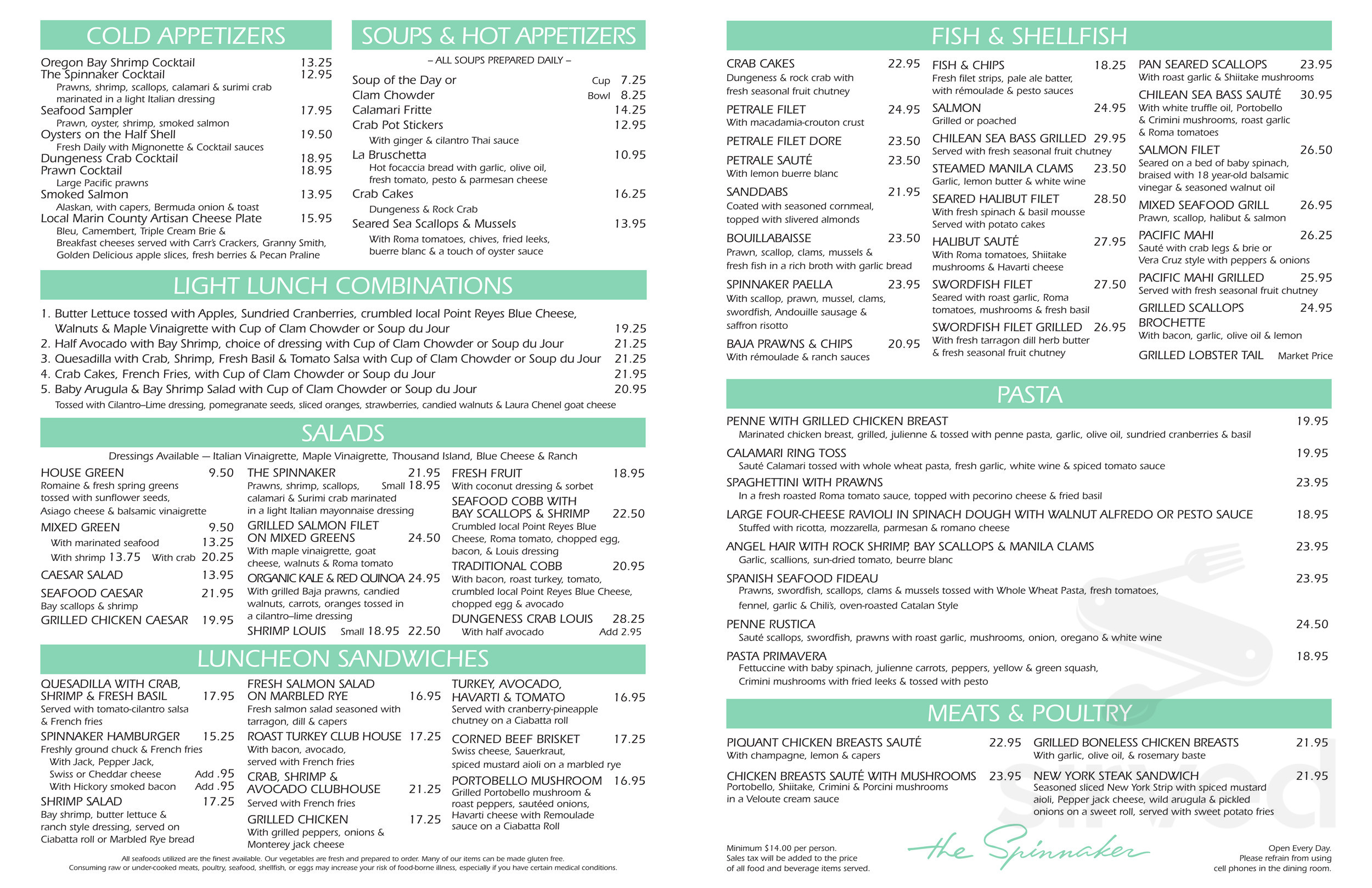 The Spinnaker menu in Sausalito, California, USA