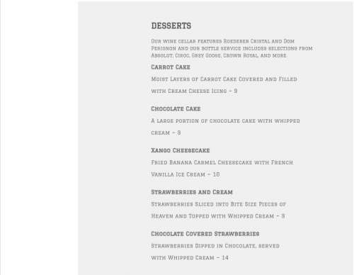 Scores Gentlemen's Club menu in Tampa, Florida, USA