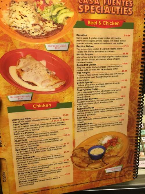 Casa Fuentes Mexican Restaurant menu in Anderson, South Carolina, USA