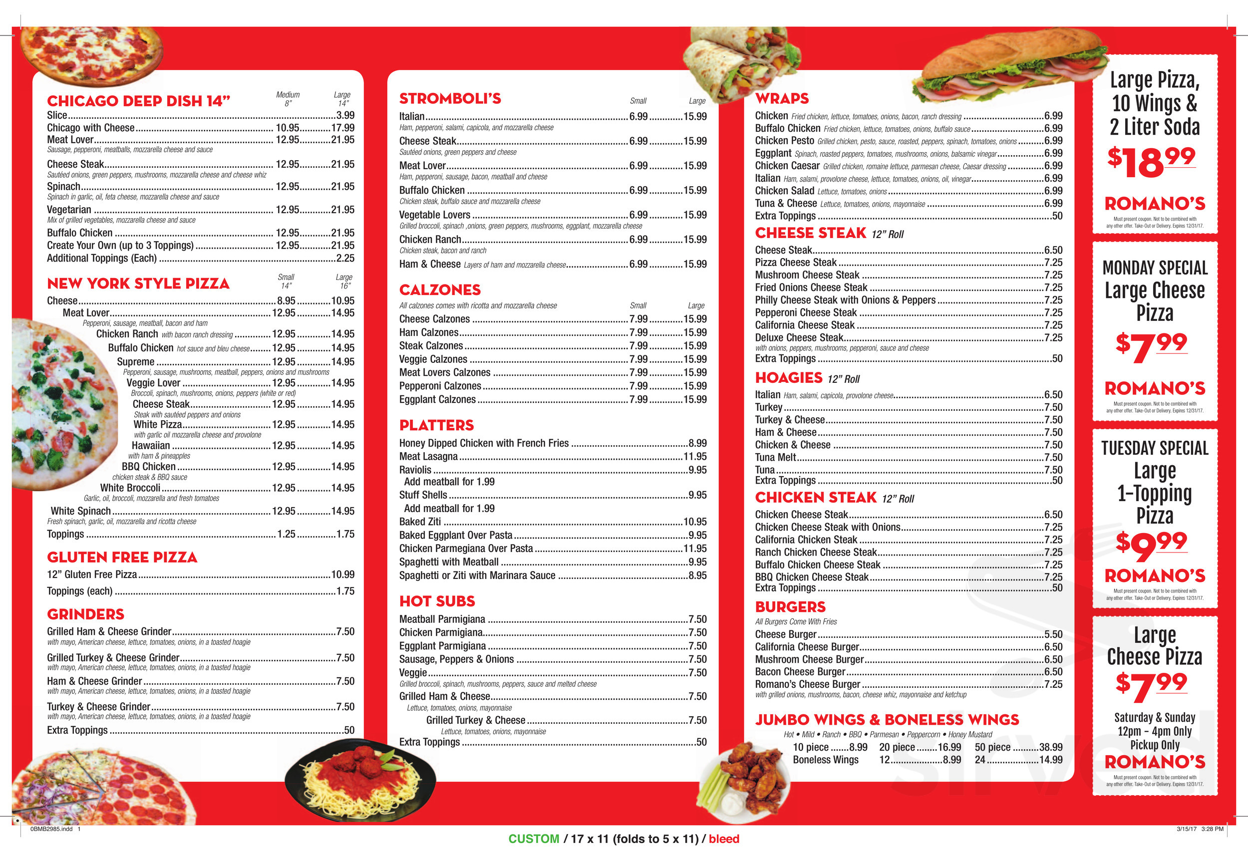 Menu - Reading PA's Romano's Chicago Style Pizza & Grill | Sirved