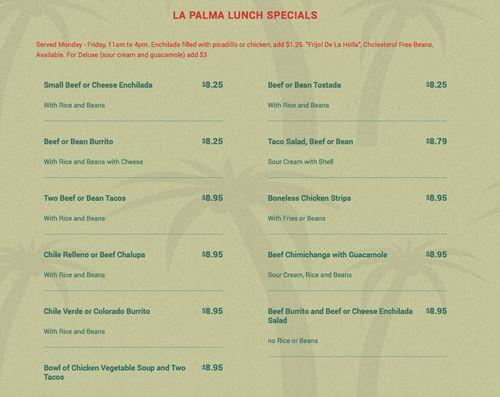 La Palma Family Mexican Restaurant menu in Seattle, Washington, USA