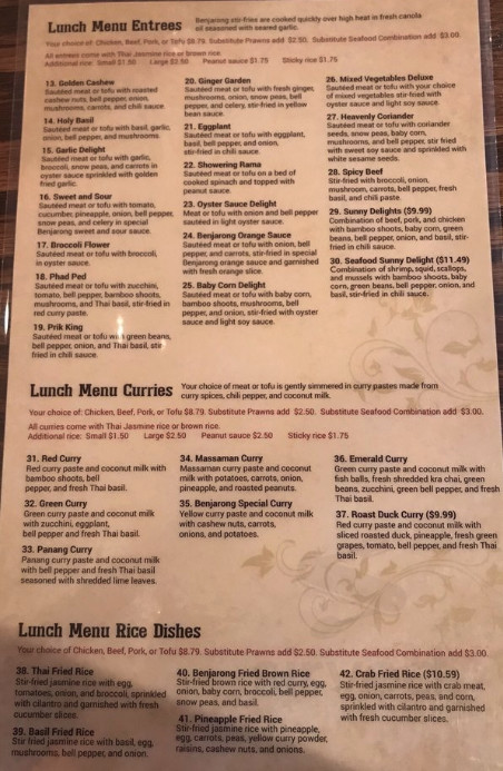 Menu for Benjarong Thai Restaurant in Monroe, WA | Sirved